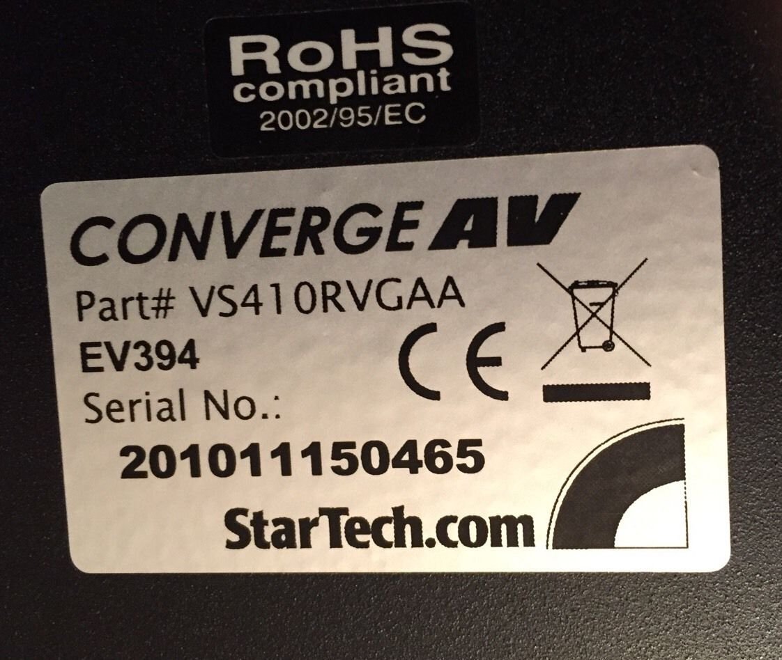 Converge AV RoHS Compliant 4 Port A/V Switcher StarTech VS410RVGAA EV394