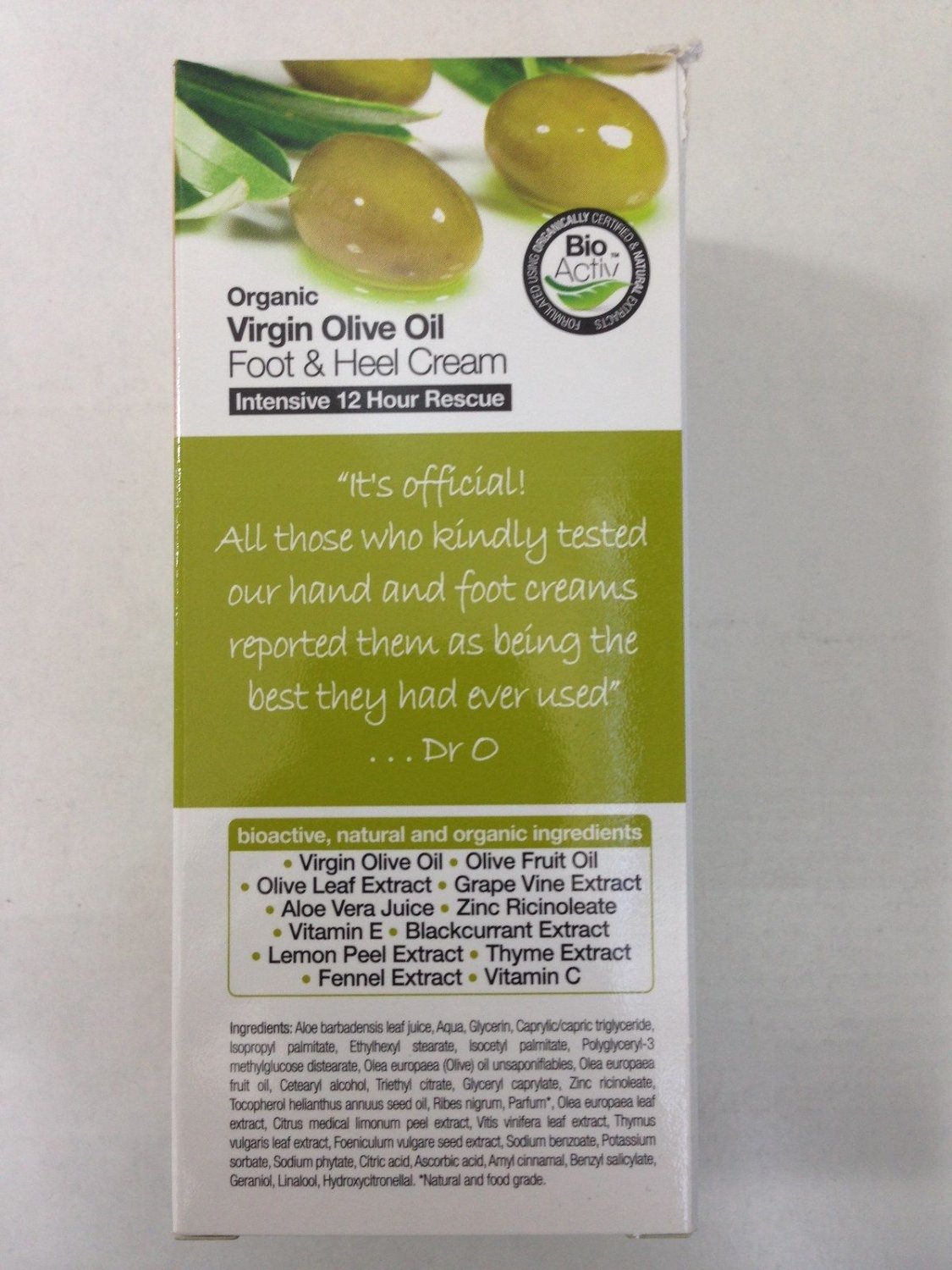 Dr Organic Virgin Olive Oil Foot and Heel Cream for dry cracked Feet.125ml