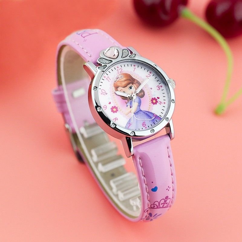 Disney Kids Sofia Princess Watch Girl Fashion Simple Pink Color Leather ...