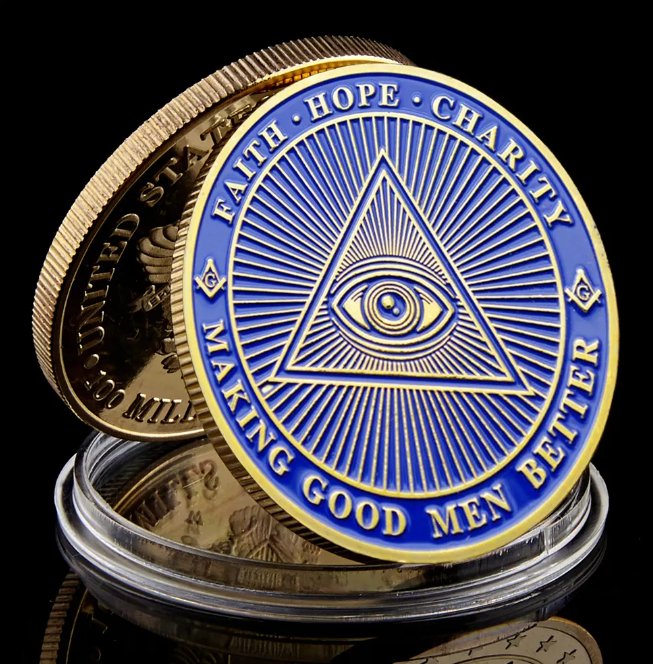 Masonic Brotherhood Challenge Gold Coin With Freemason Faith Hope Charity