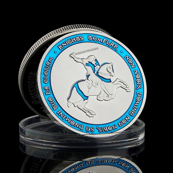 Euro Blue Knights Templar Souvenir Coin Crusaders Cross Holy Sword ...