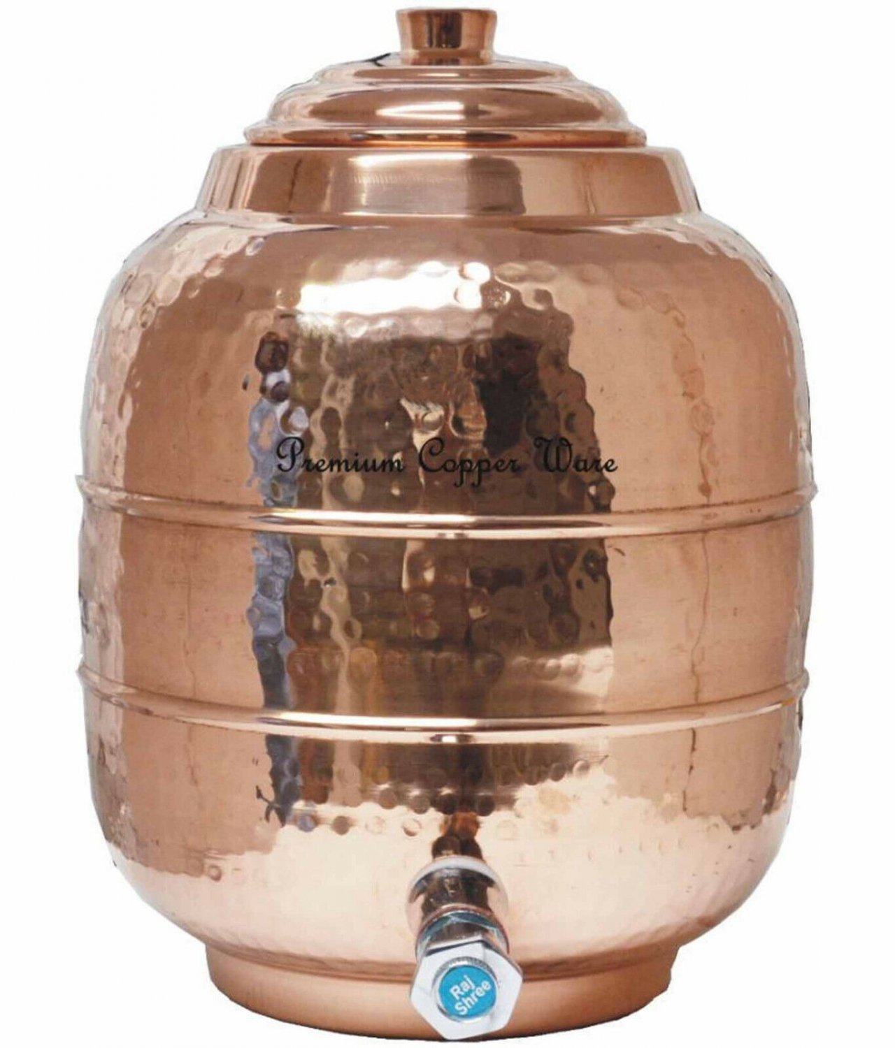 100% PURE COPPER 8 LITRE DISPENSER/MATKA POT WITH ONE STEET TAP SET