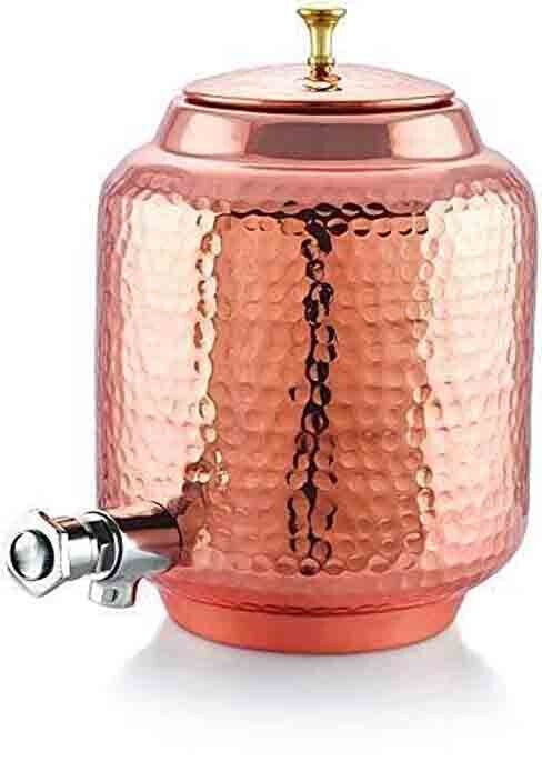 100% PURE COPPER 8 LITRE DISPENSER/MATKA POT WITH ONE STEET TAP SET ...