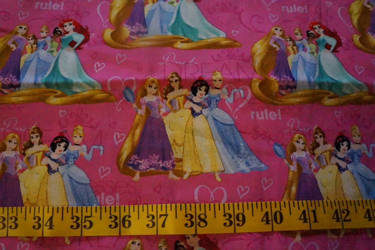 Disney Princess Rule Belle Ariel Rapunzel Cindarella Dream Pink Fabric ...