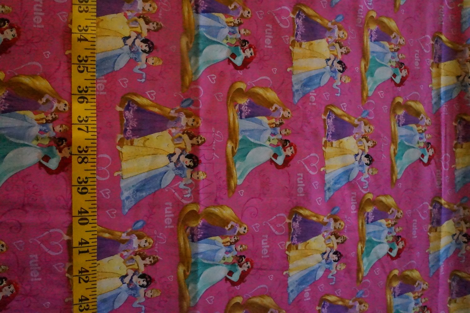 Disney Princess Rule Belle Ariel Rapunzel Cindarella Dream Pink Fabric ...