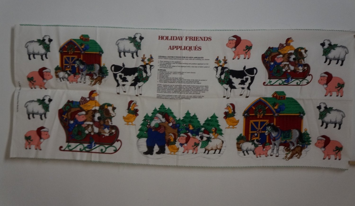 Holiday Friends Appliques Farm Barn Cow Pig Christmas Fabric Panel