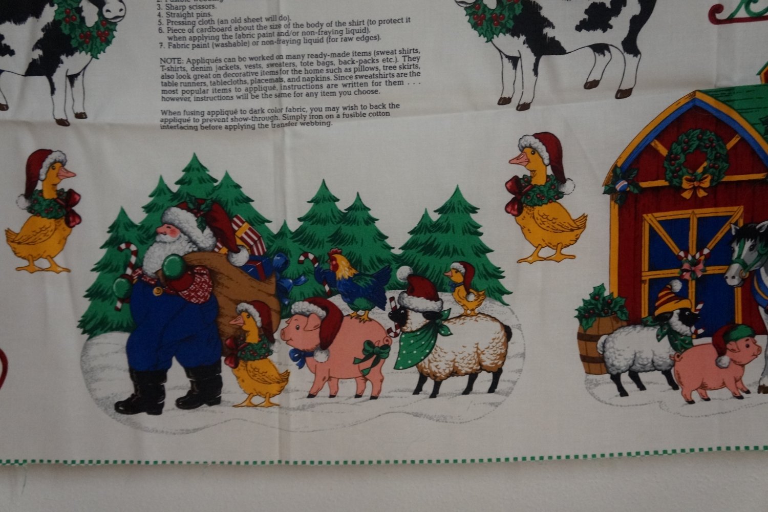 Holiday Friends Appliques Farm Barn Cow Pig Christmas Fabric Panel