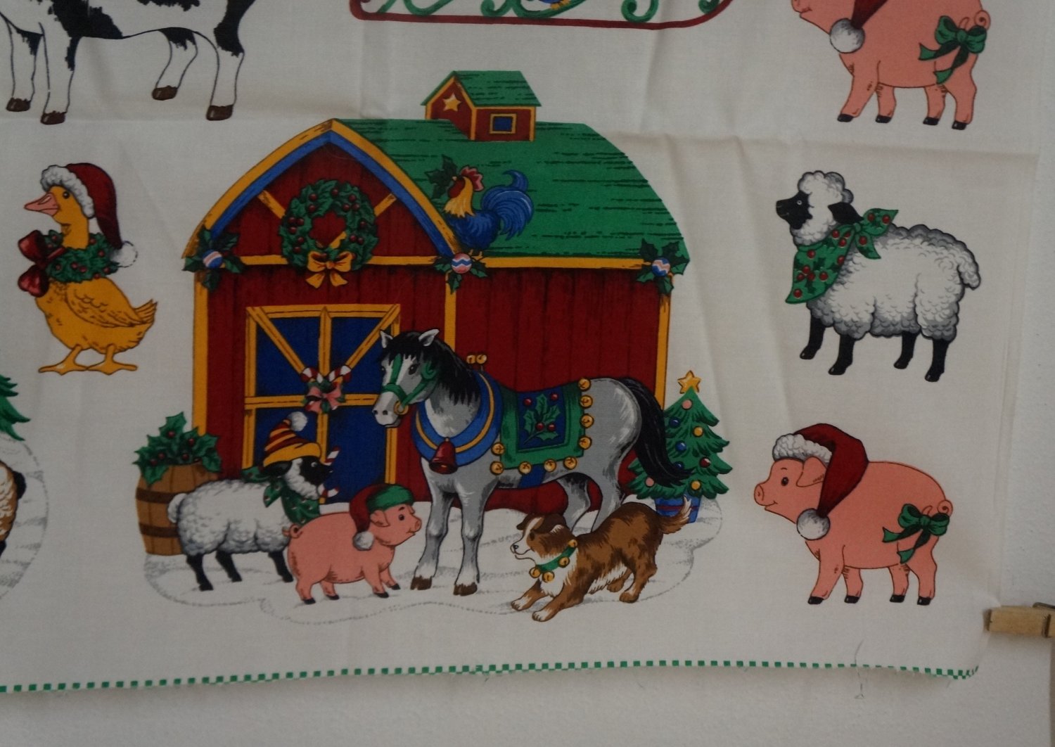 Holiday Friends Appliques Farm Barn Cow Pig Christmas Fabric Panel