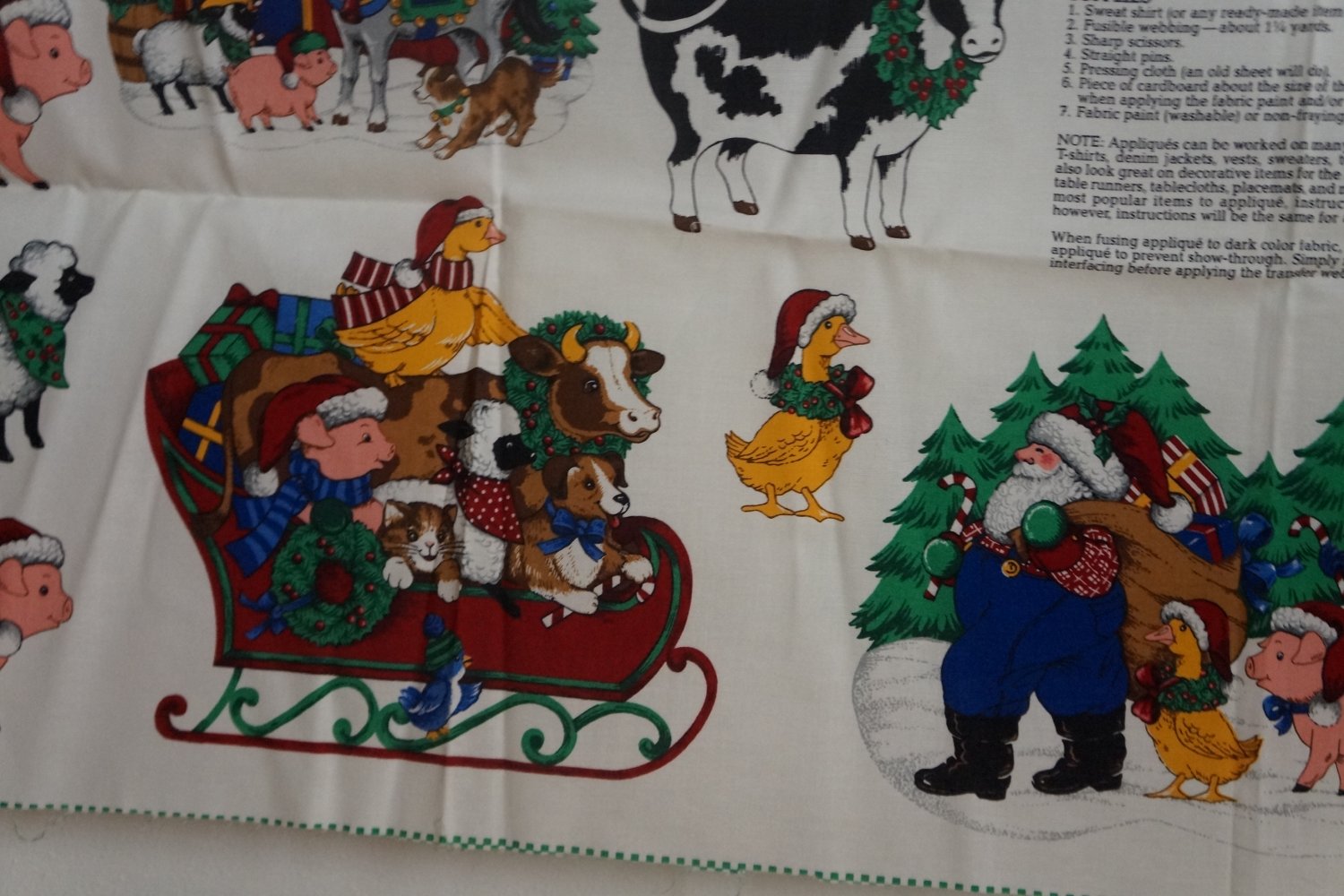 Holiday Friends Appliques Farm Barn Cow Pig Christmas Fabric Panel