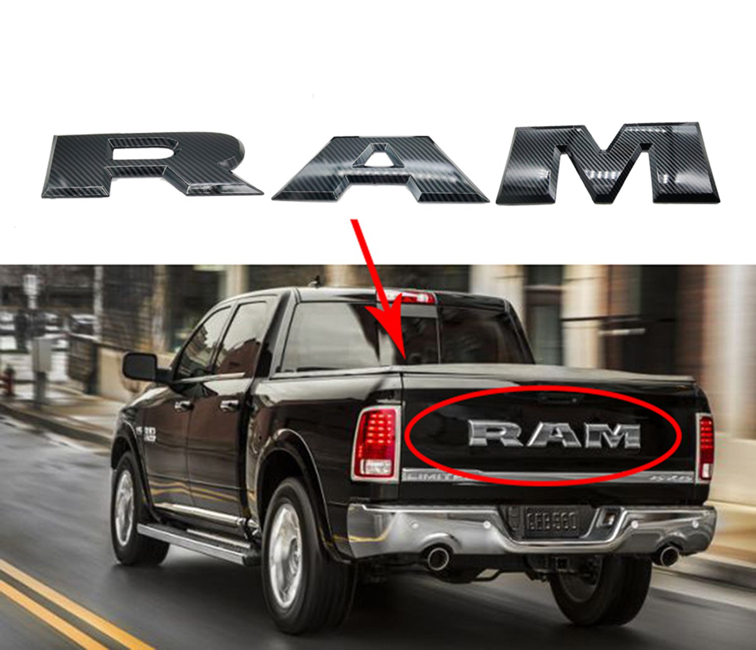 Carbon fiber tailgate letter Emblem Badge 68245544AE Dodge Ram 1500 DT ...