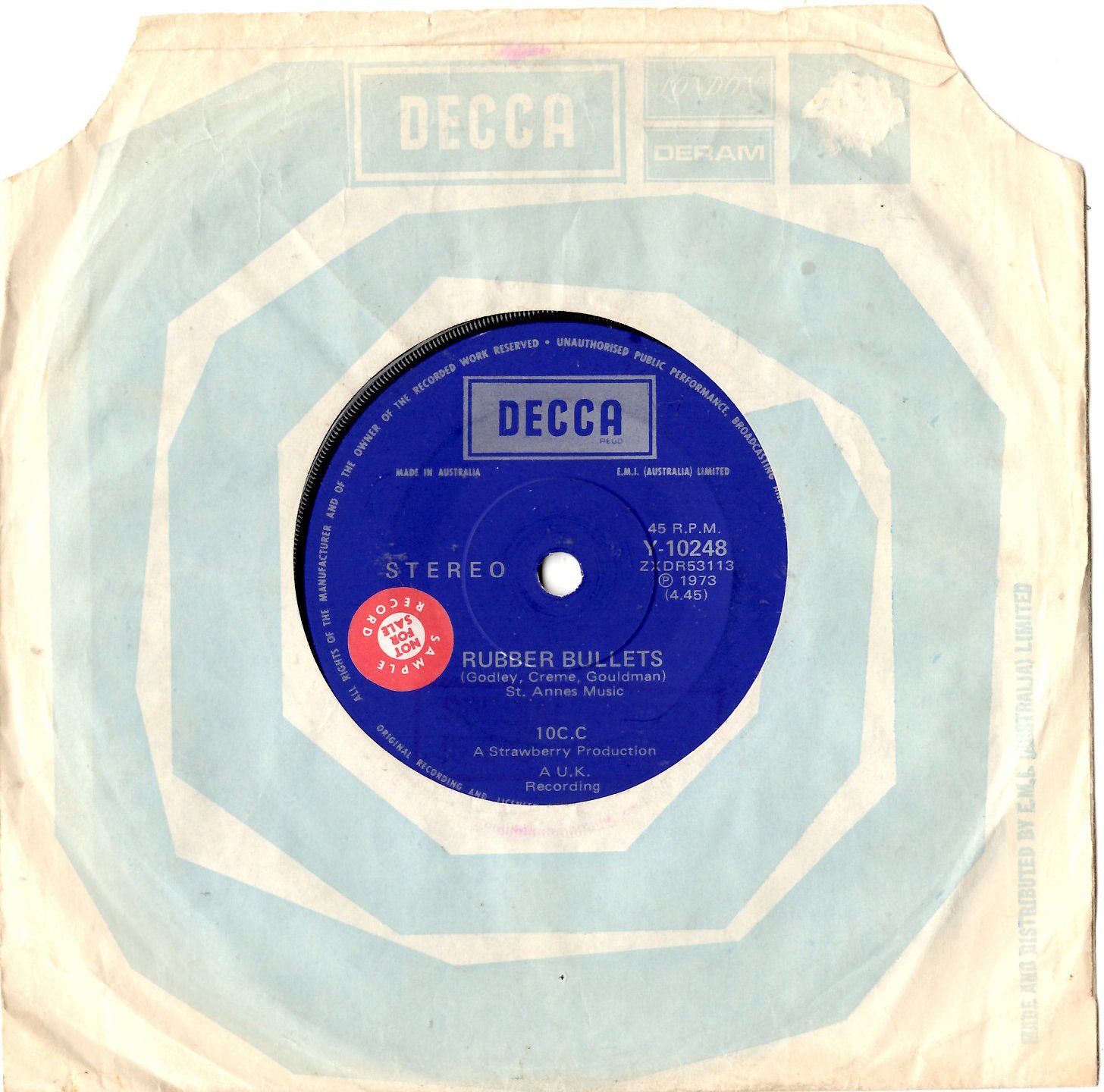 10CC - RUBBER BULLETS / WATERFALL - RARE PROMO 7" 45 VINYL RECORD