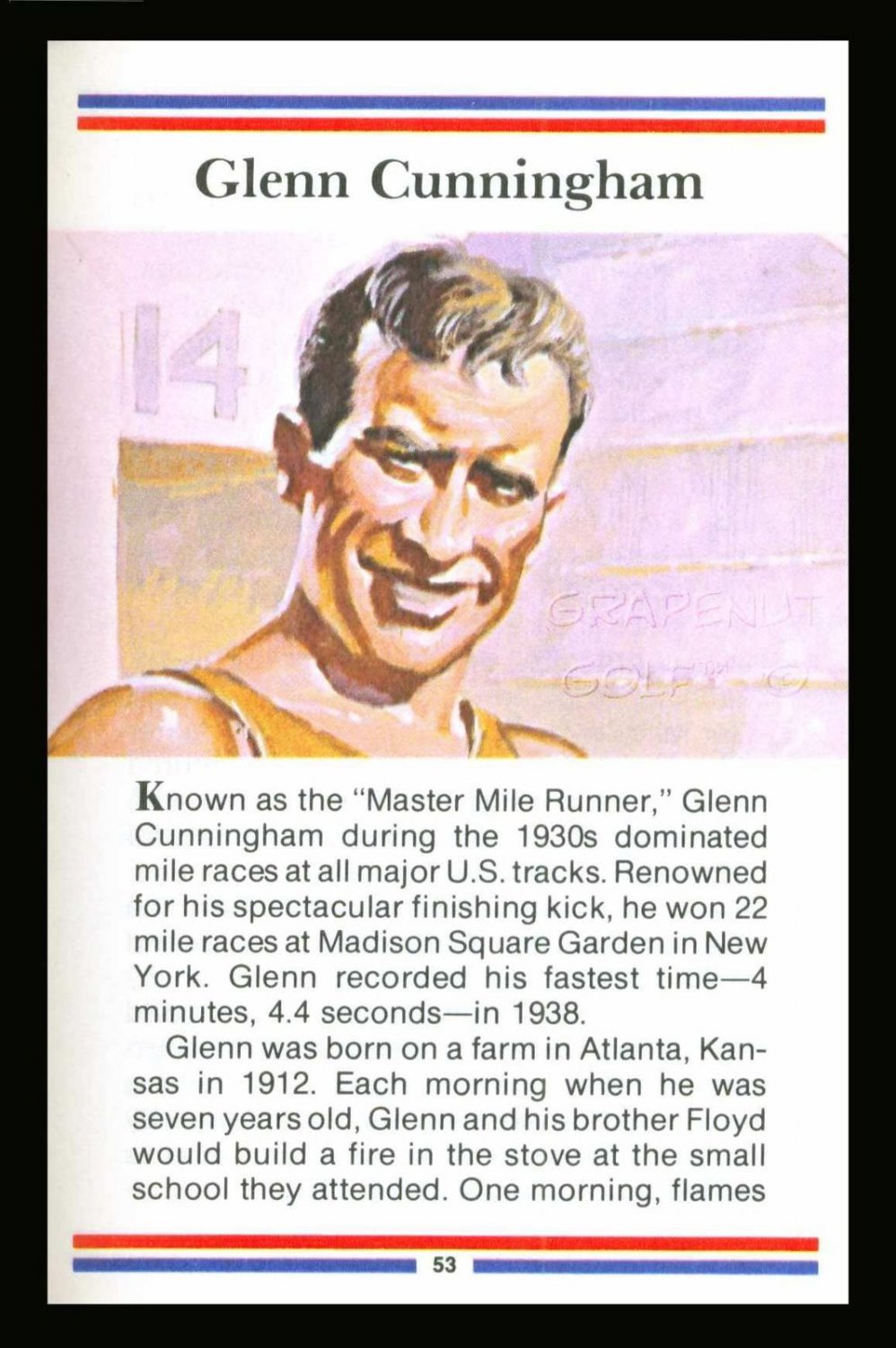 GLENN CUNNINGHAM OLYMPICS TRUE VALUE TRACK & FIELD MILE RUNNING CARD ...
