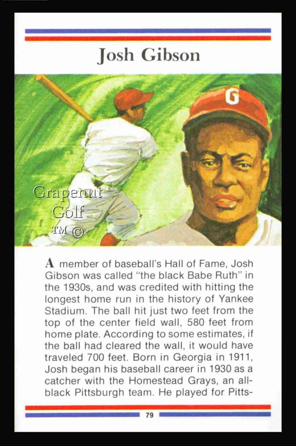 JOSH GIBSON TRUE VALUE NEGRO LEAGUE BASEBALL HOF CARD HOMESTAND GRAYS ...