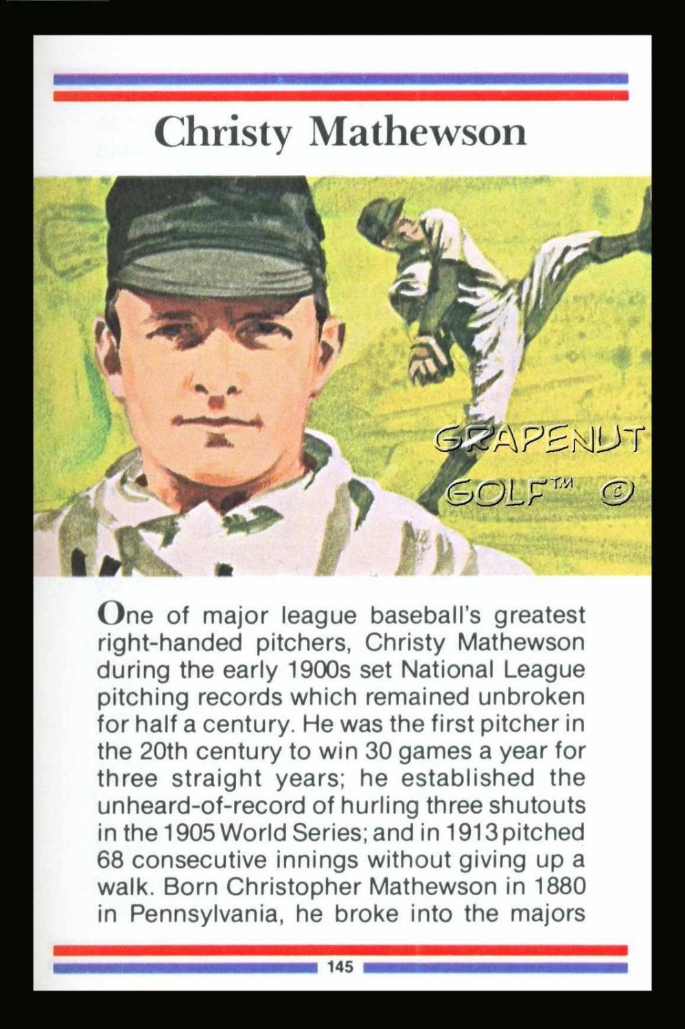 CHRISTY MATHEWSON TRUE VALUE BIG SIX NY GIANTS HOF LEGEND MLB BASEBALL CARD
