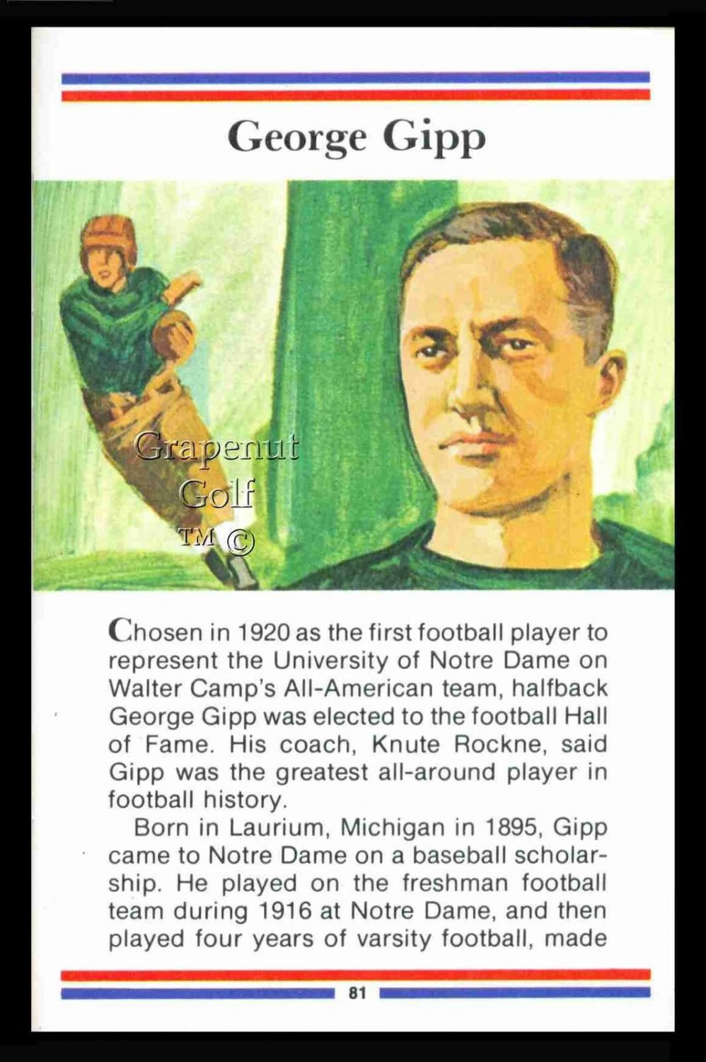 GEORGE GIPP TRUE VALUE GIPPER NOTRE DAME LEGEND ALL AMERICAN FOOTBALL ...
