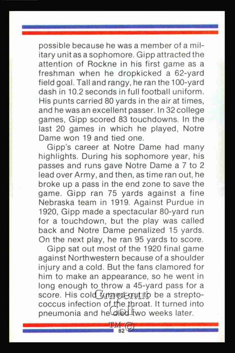 GEORGE GIPP TRUE VALUE GIPPER NOTRE DAME LEGEND ALL AMERICAN FOOTBALL ...