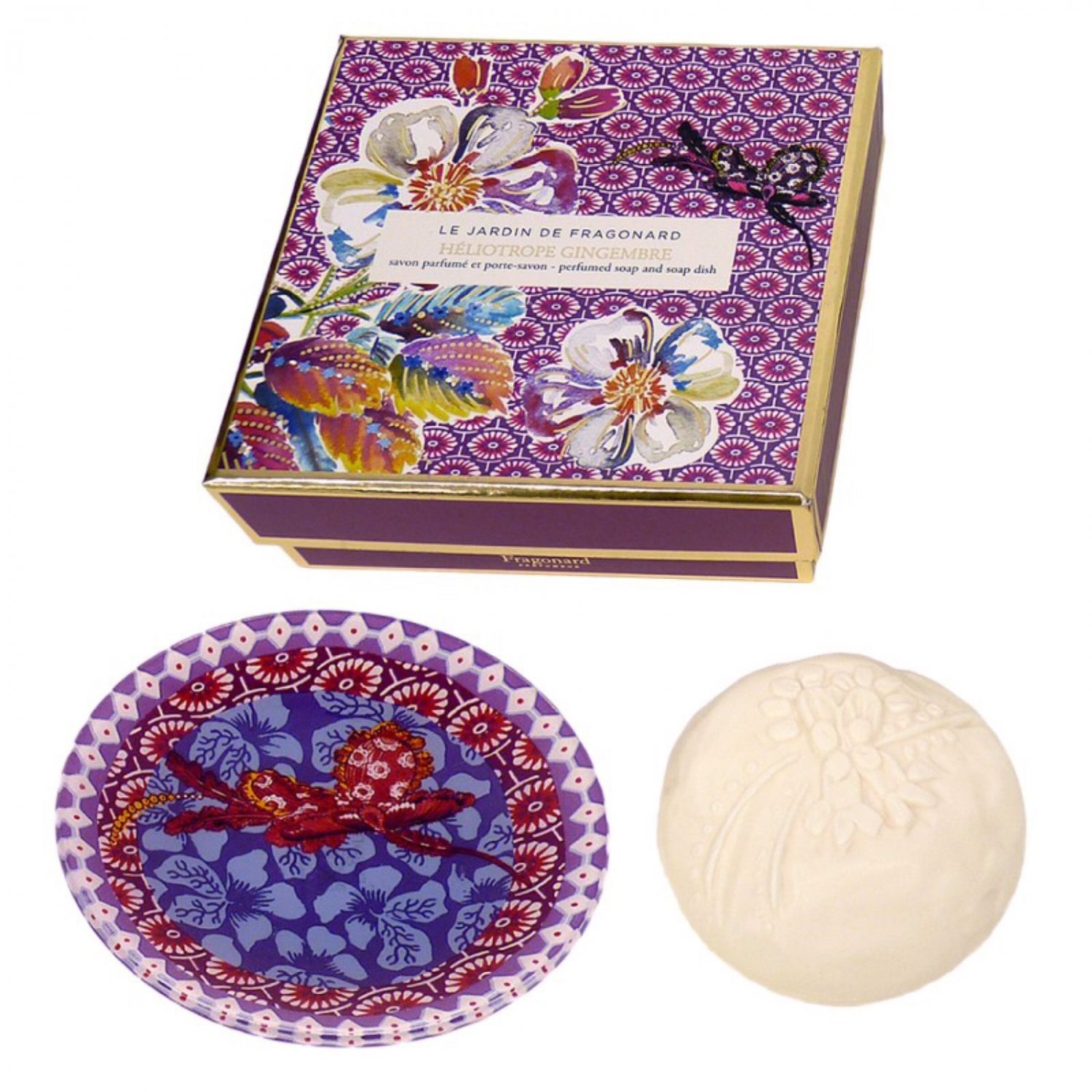 Fragonard HELIOTROPE GINGEMBRE Ginger Perfumed Soap 5.3oz Glass Dish ...