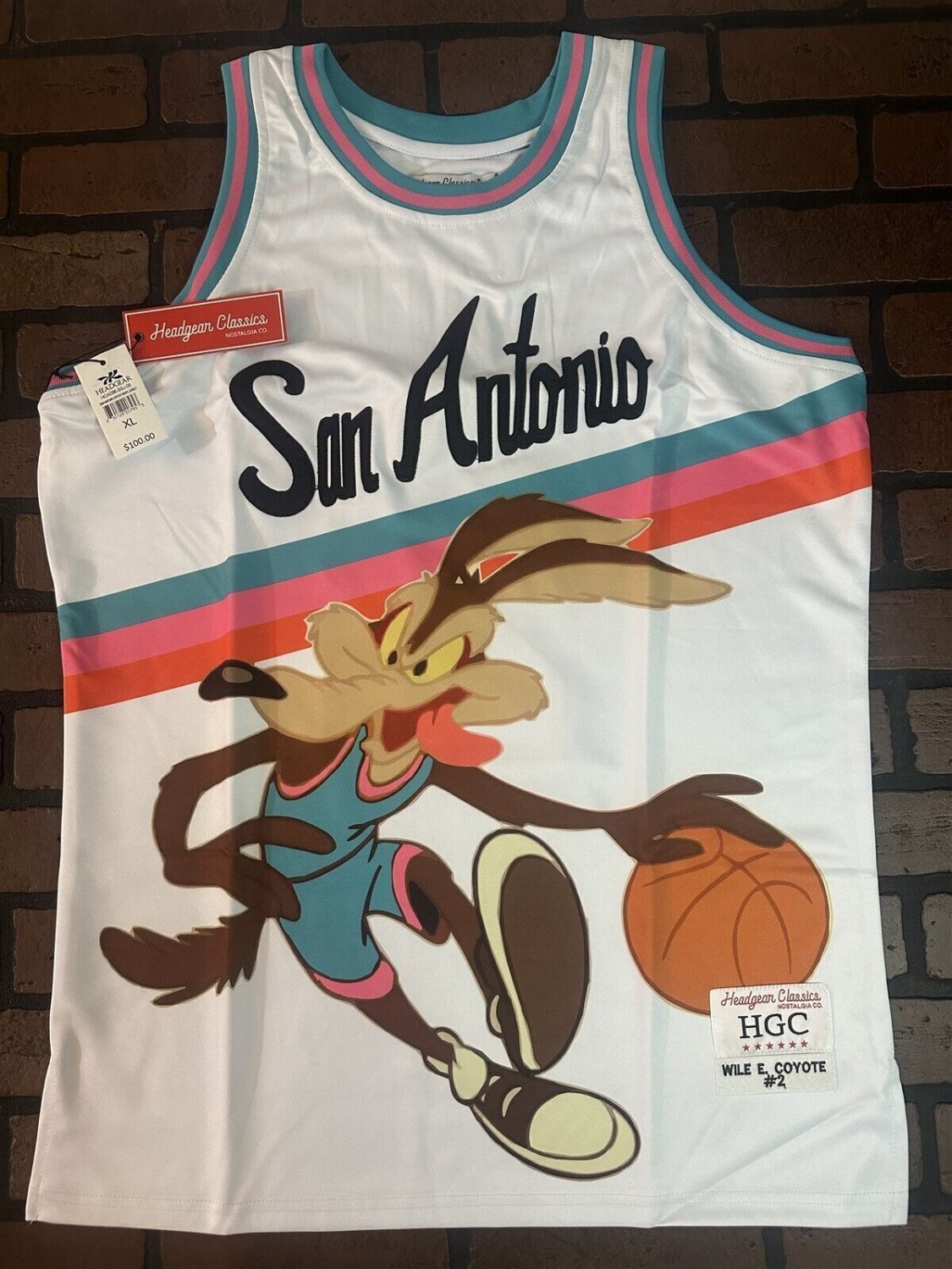 WILE E COYOTE/SAN ANTONIO White Headgear Classics Basketball Jersey~New ...