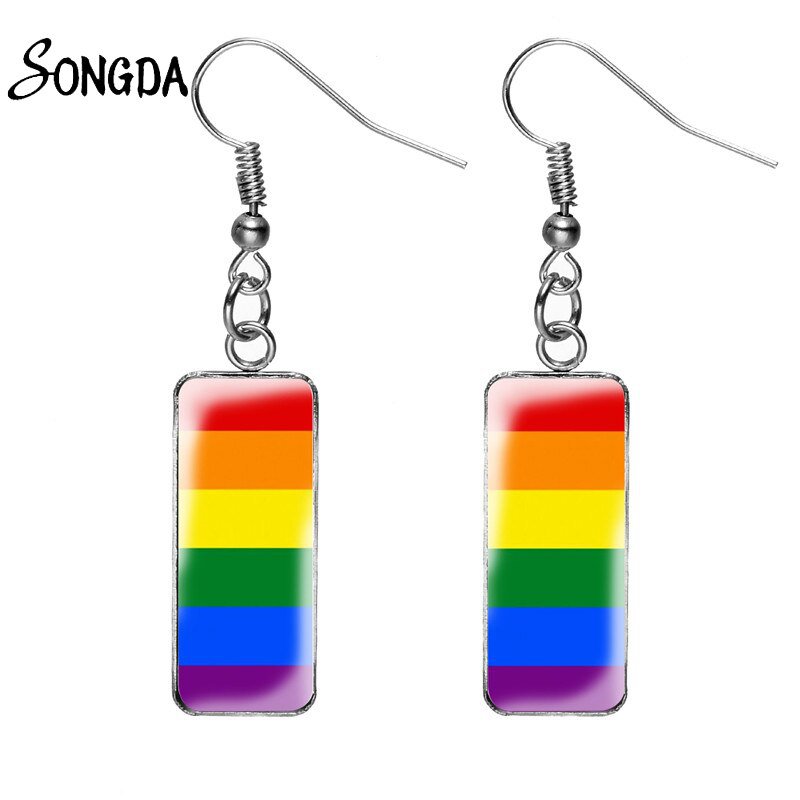 Lgbt Rainbow Pride Flag Rectangular Earrings Bisexual Gay Pride Dangle