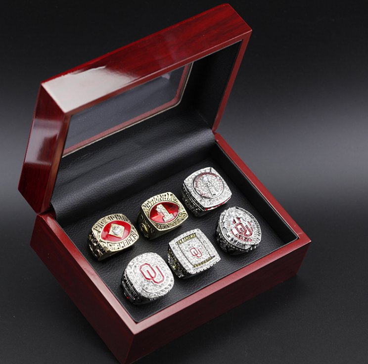 6PCS Oklahoma Sooners OU NCAA Championship rings 11 size with case&ium