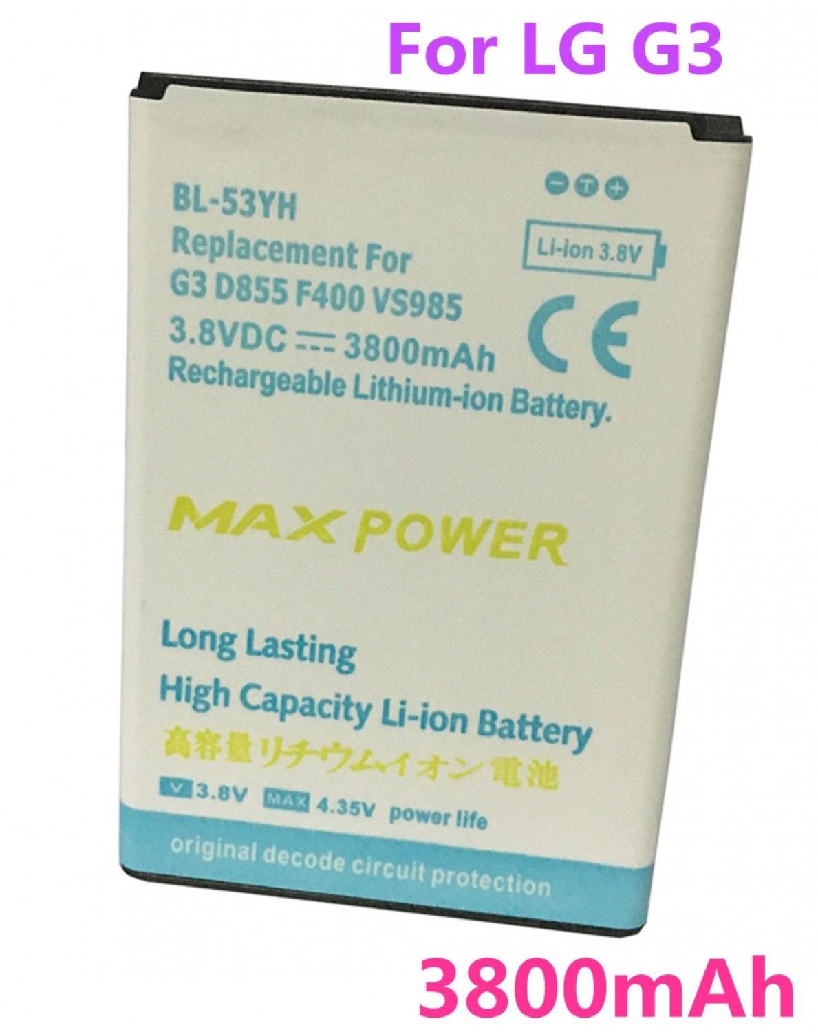 Battery 3800mAh BL-53YH For LG G3 D858 D855 D857 D859 D850 F400 F460