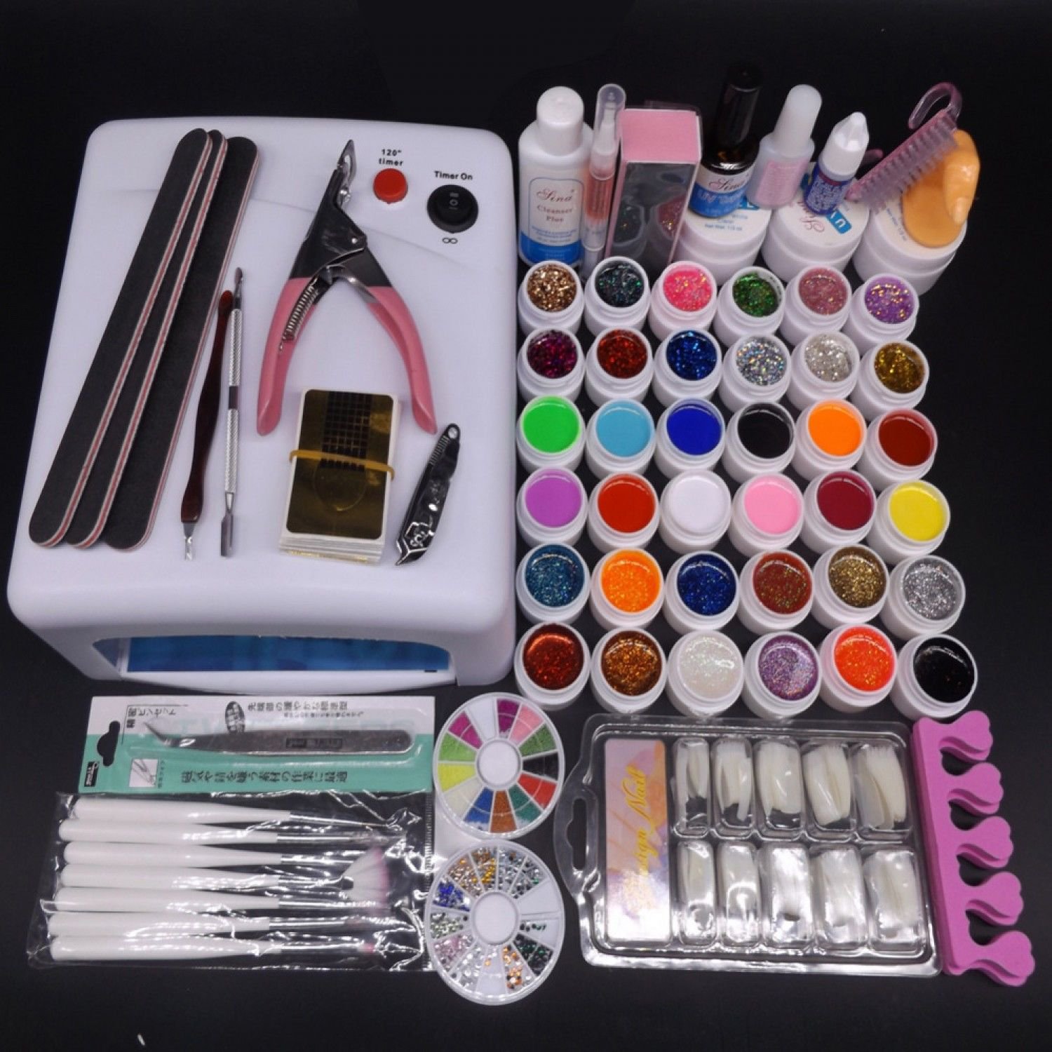 36w UV Lamp Nail Gel Kit 36 UV Gel Solid Glitter UV Gel Sets Topcoat ...