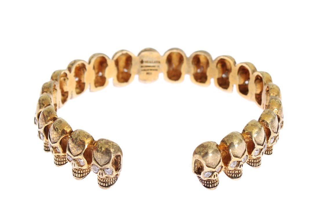 GOLD PLATED SKULL 925 SILVER BANGLE BRACELET