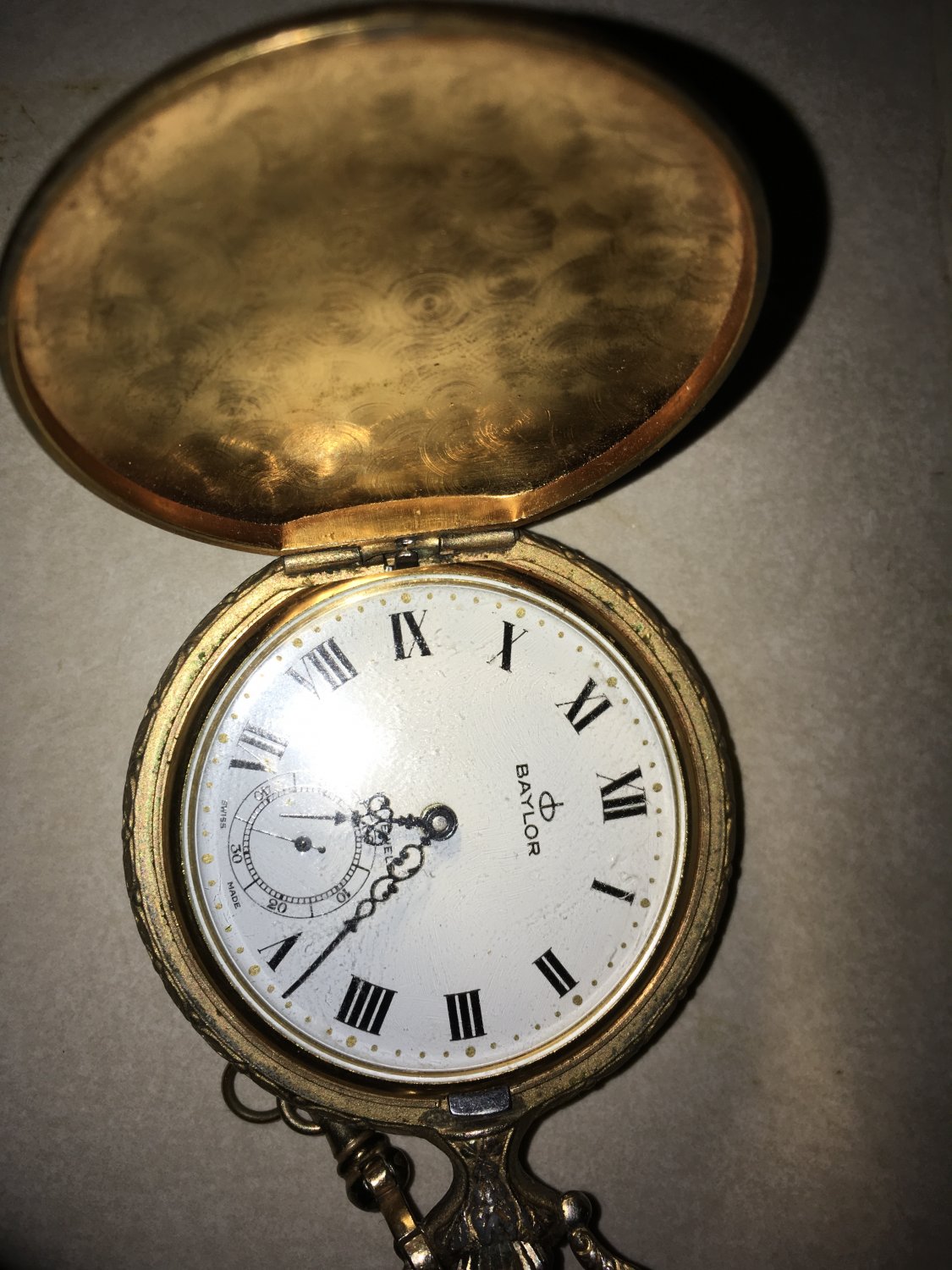 Vintage Gold Tone BAYLOR POCKET WATCH Engraved "Dogs" 17 Jewels ~ Swiss ...