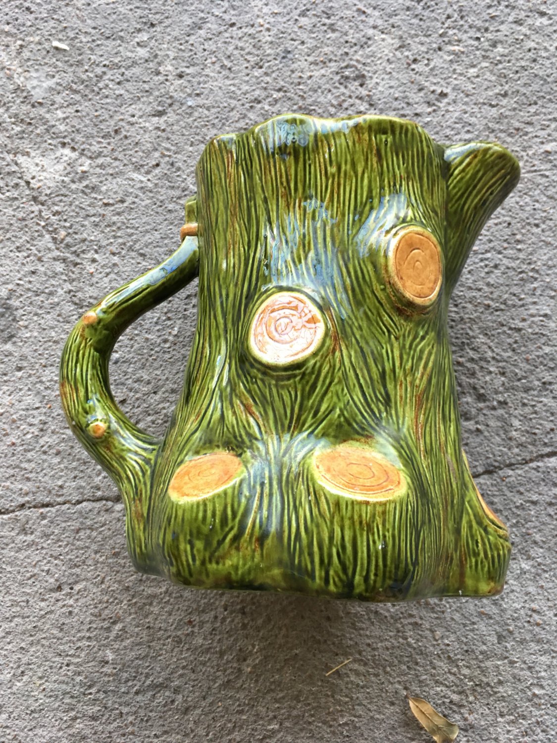 1955 Vintage Beautiful Green Tree Trunk Stump Pitcher Pottery By ...
