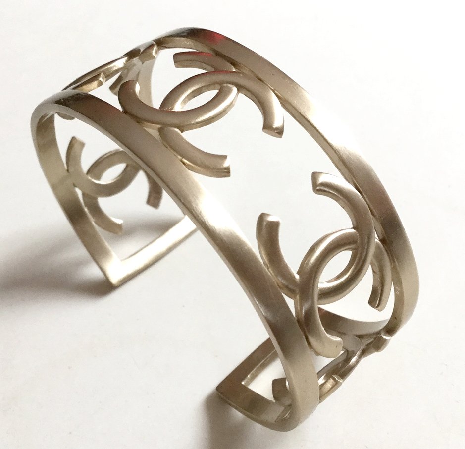 CHANEL GOLD Metal CC Hollow Bracelet Cuff Bangle Adjustable Hallmark NIB
