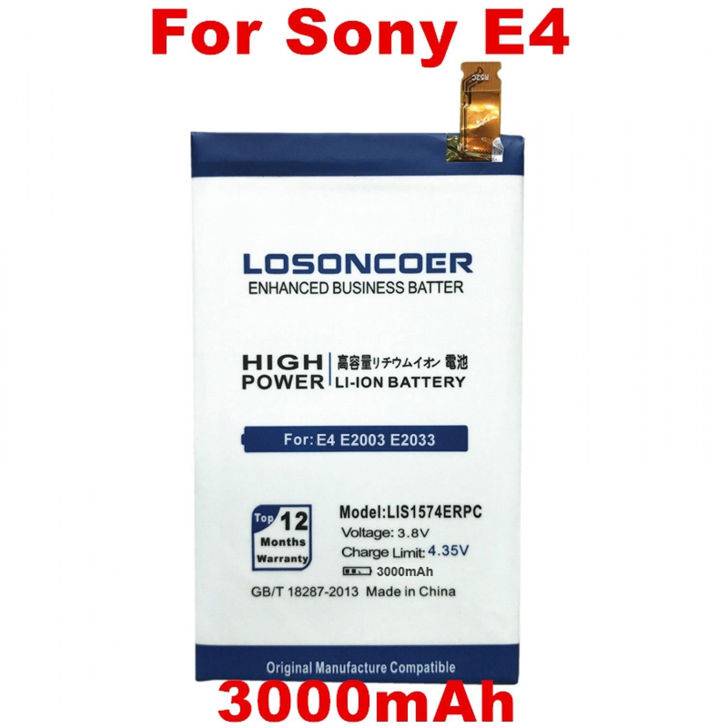 3000mAh Battery Replacment For Sony Xperia E4 Battery E2003 E2033 E2105 ...