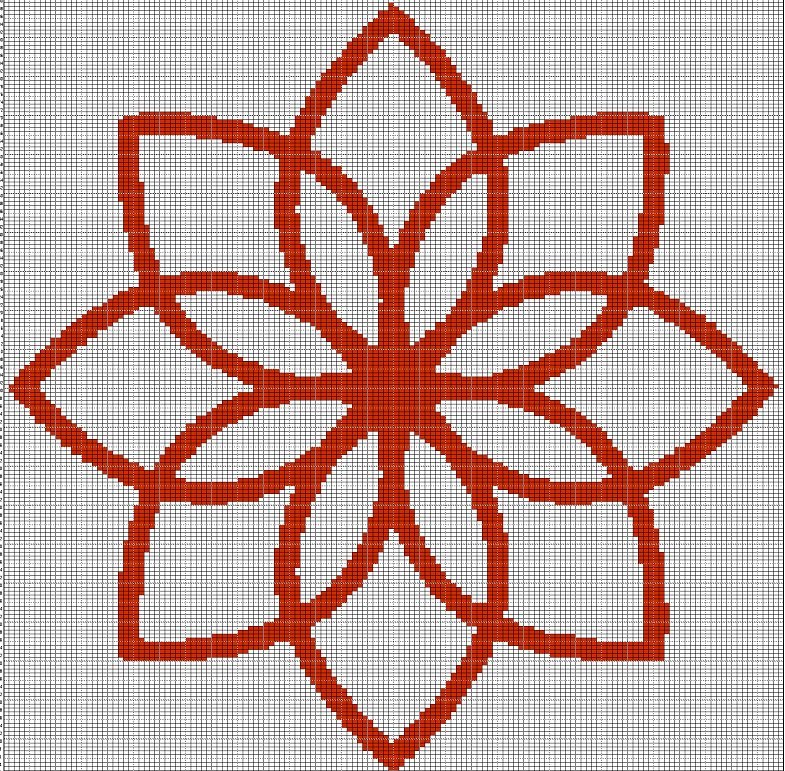 SIMPLE DARK RED FLOWER CROCHET AFGHAN PATTERN GRAPH