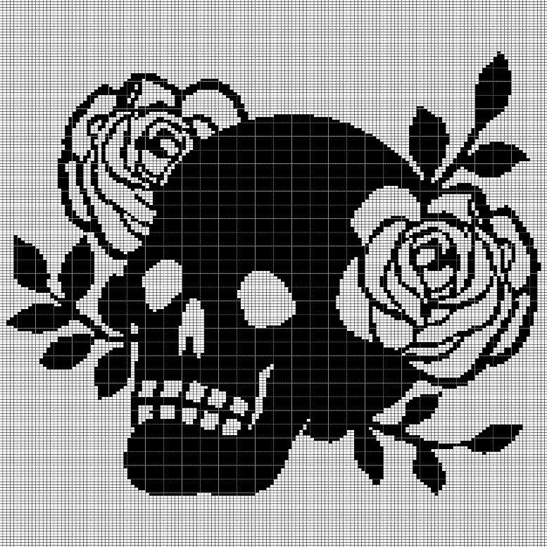 SKULL WITH FLOWERS CROCHET AFGHAN PATTERN GRAPH
