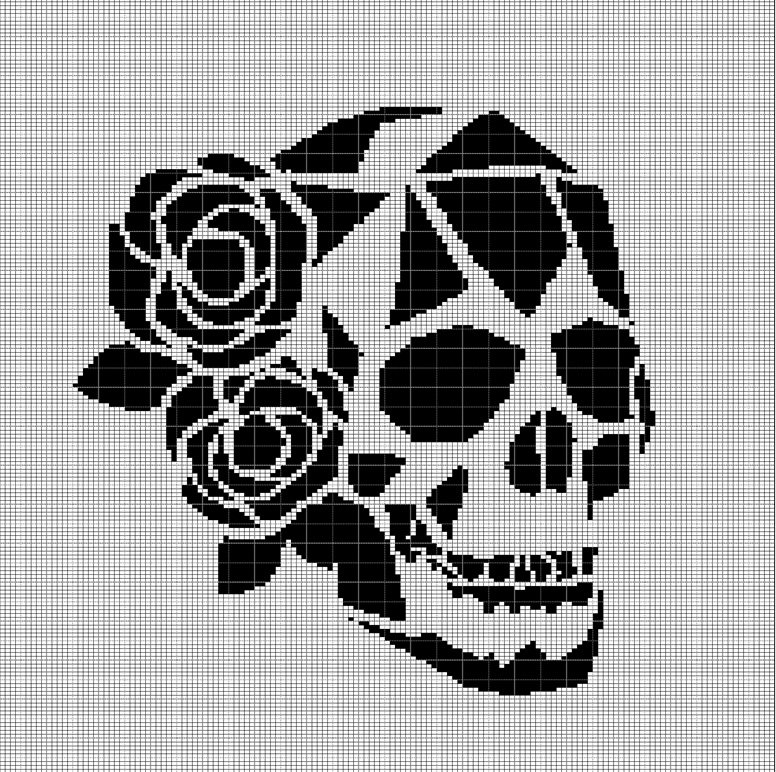SKULL WITH ROSES CROCHET AFGHAN PATTERN GRAPH