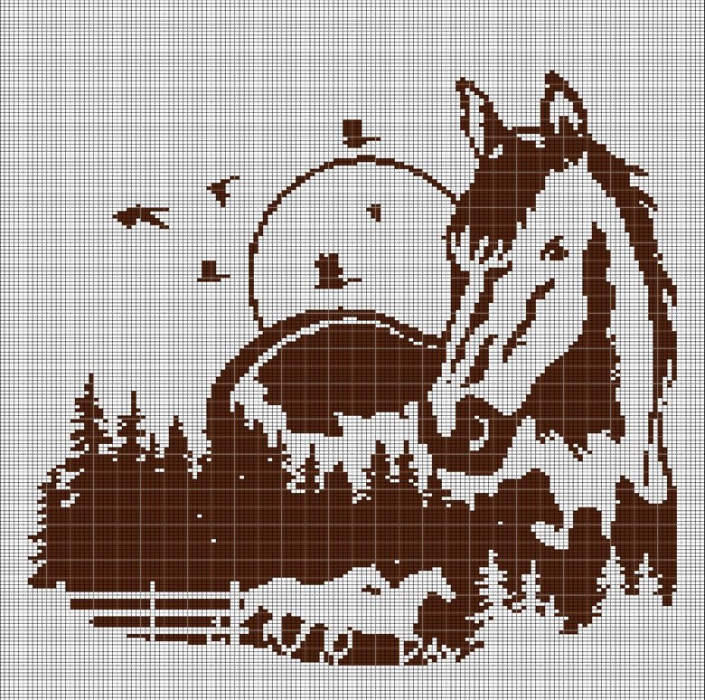 LANDSCAPE WITH HORSES 2 CROCHET AFGHAN PATTERN GRAPH
