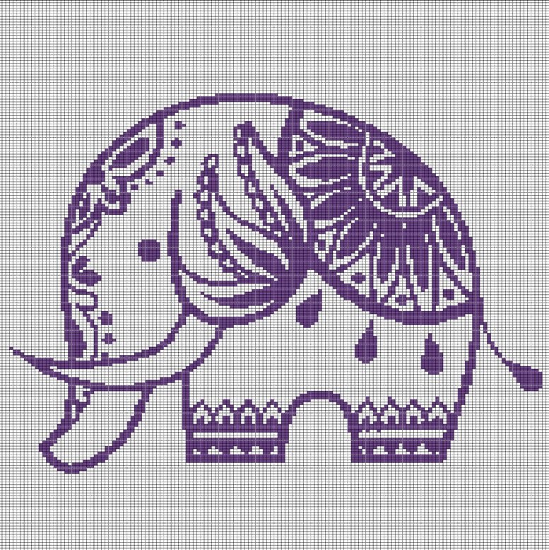 INDIAN ELEPHANT 3 CROCHET AFGHAN PATTERN GRAPH