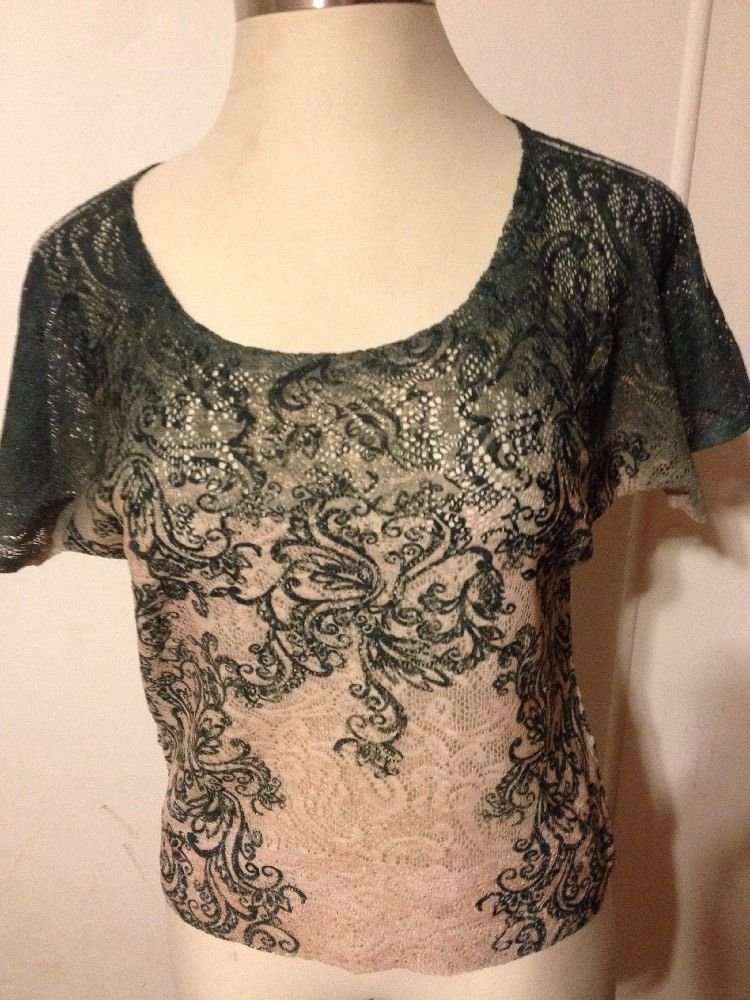MAURICES Womens Top Lacey Dark Green & Beige Floral Pattern Sz M Short ...
