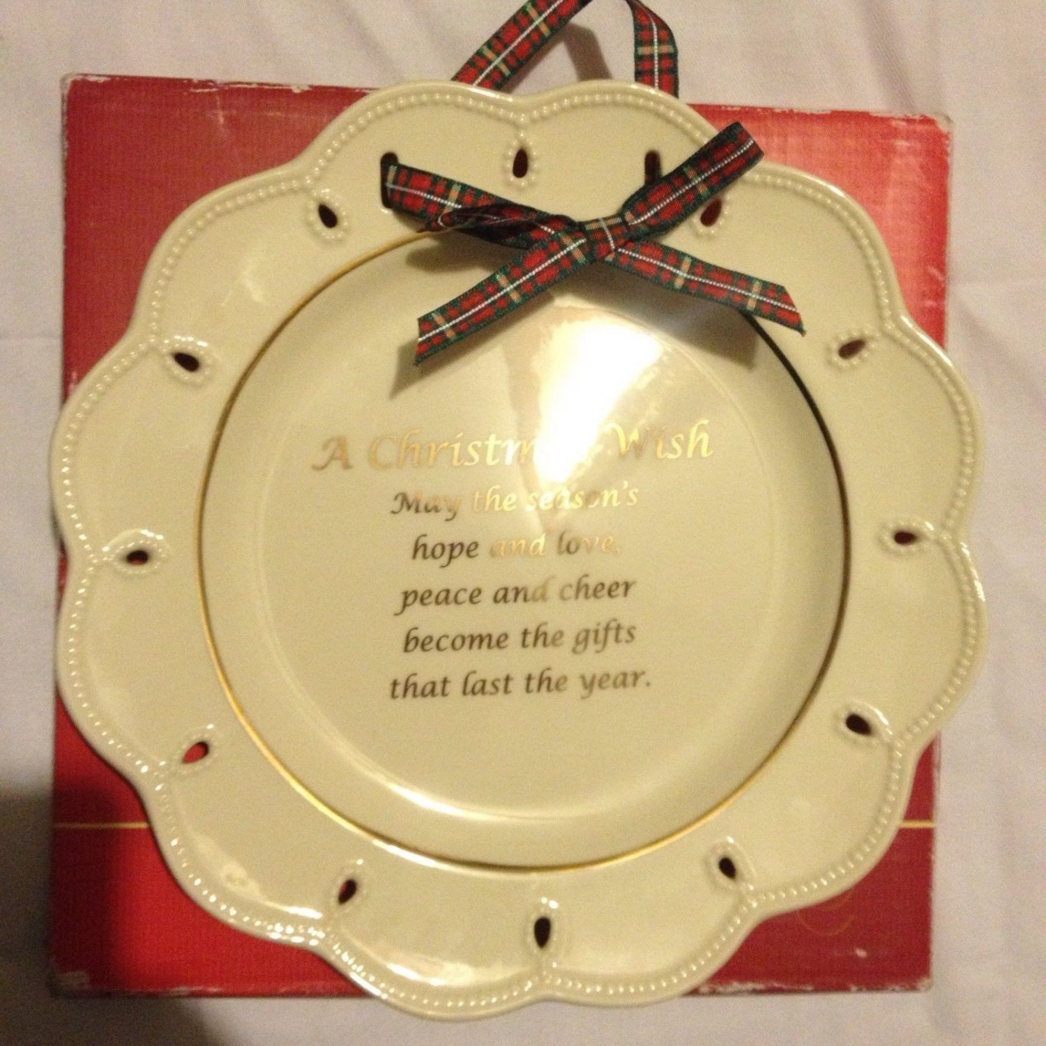 LENOX CHRISTMAS GIFTABLES Wish Plate Holiday Collectible Plaid Ribbon ...