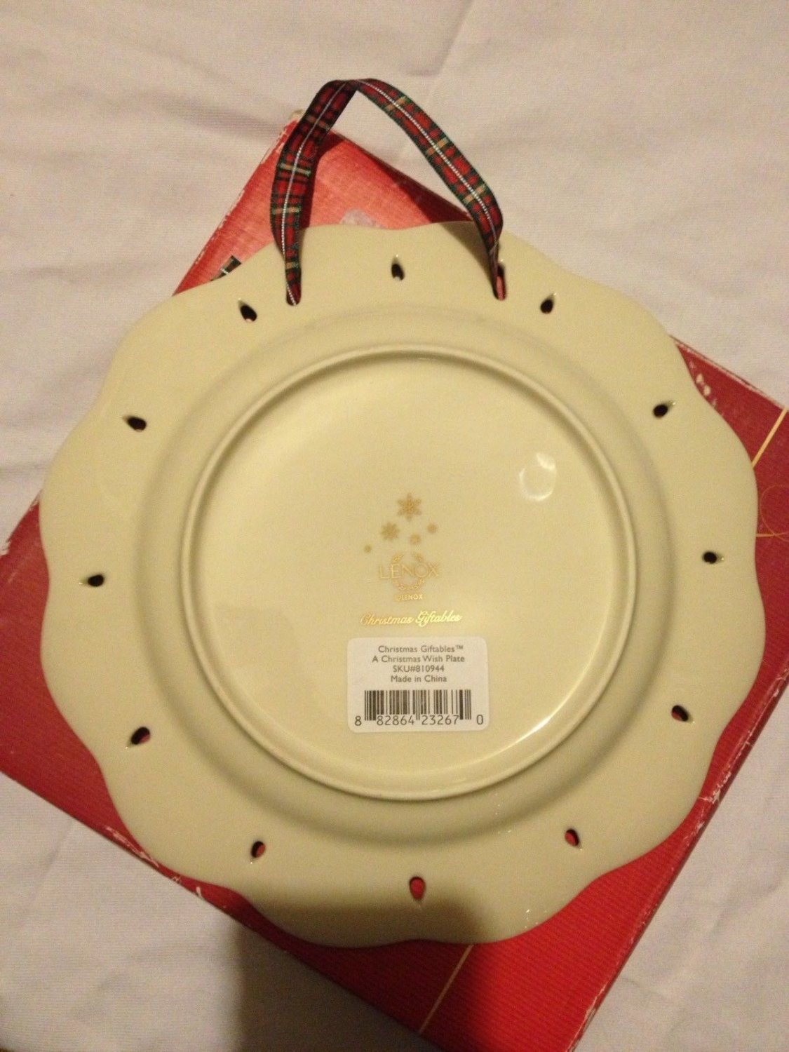 LENOX CHRISTMAS GIFTABLES Wish Plate Holiday Collectible Plaid Ribbon ...