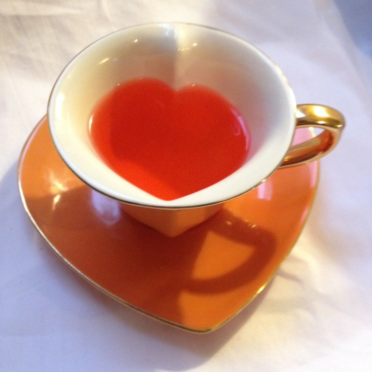 CLASSIC COFFEE & TEA Inside Out Heart Cup & Saucer Set Tangerine Orange ...
