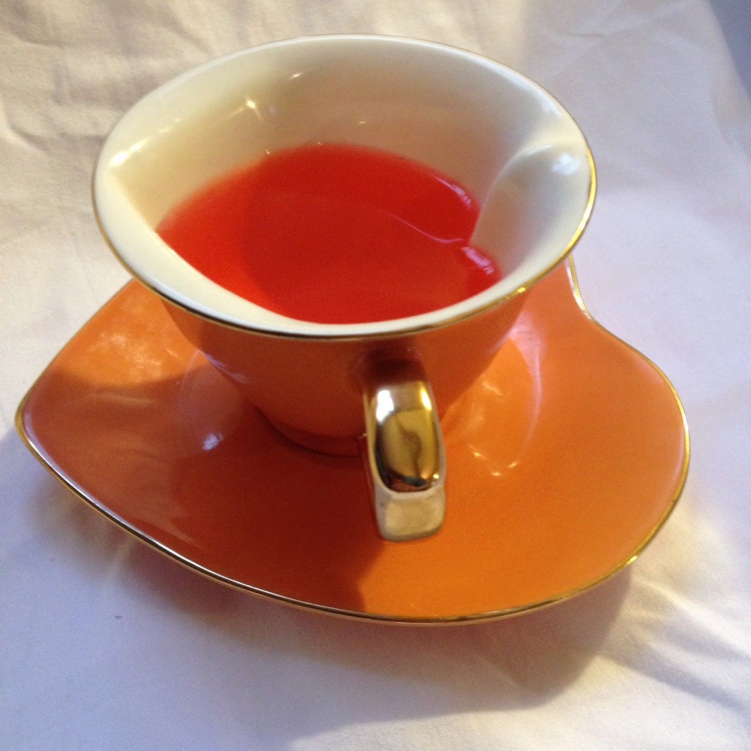 CLASSIC COFFEE & TEA Inside Out Heart Cup & Saucer Set Tangerine Orange ...