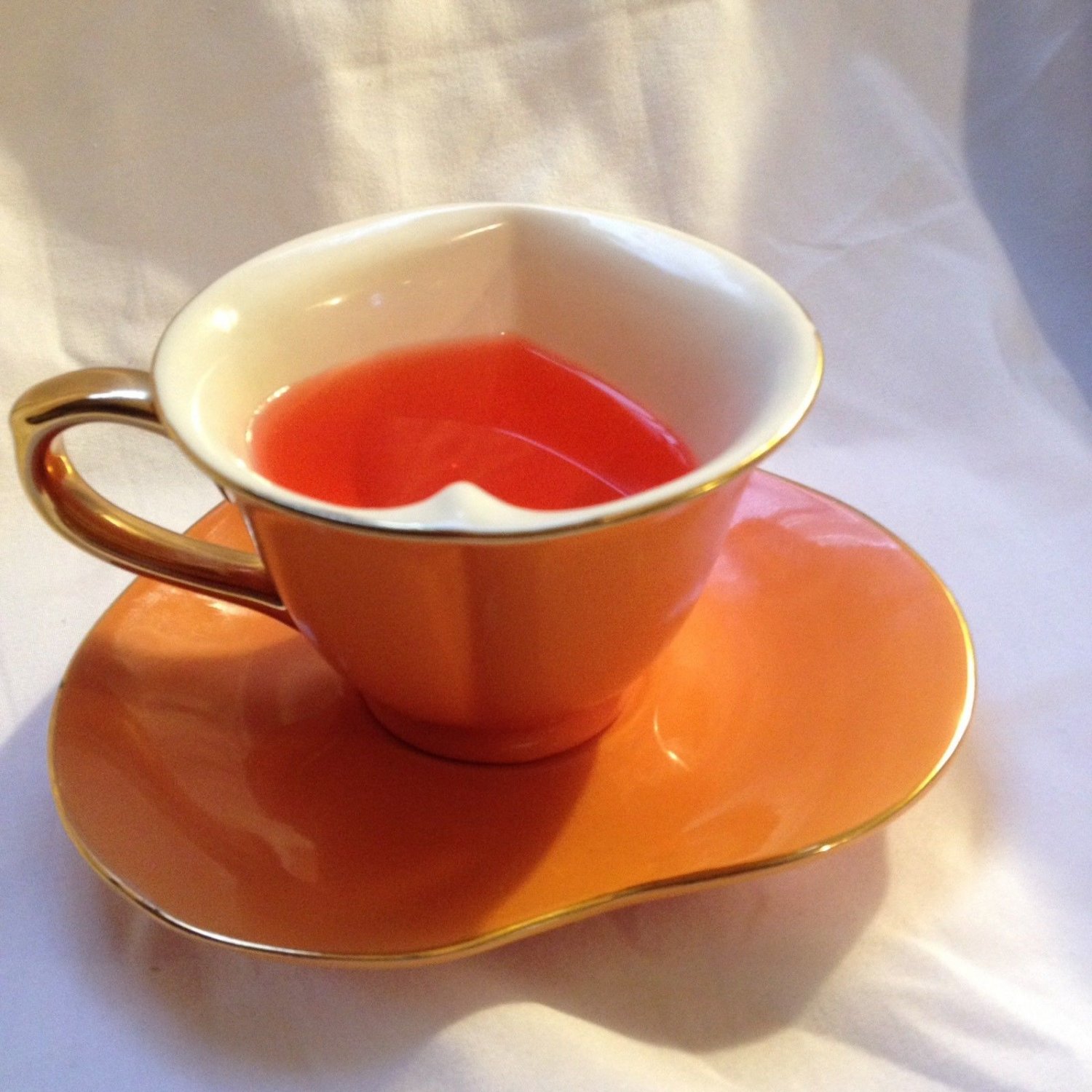 CLASSIC COFFEE & TEA Inside Out Heart Cup & Saucer Set Tangerine Orange ...