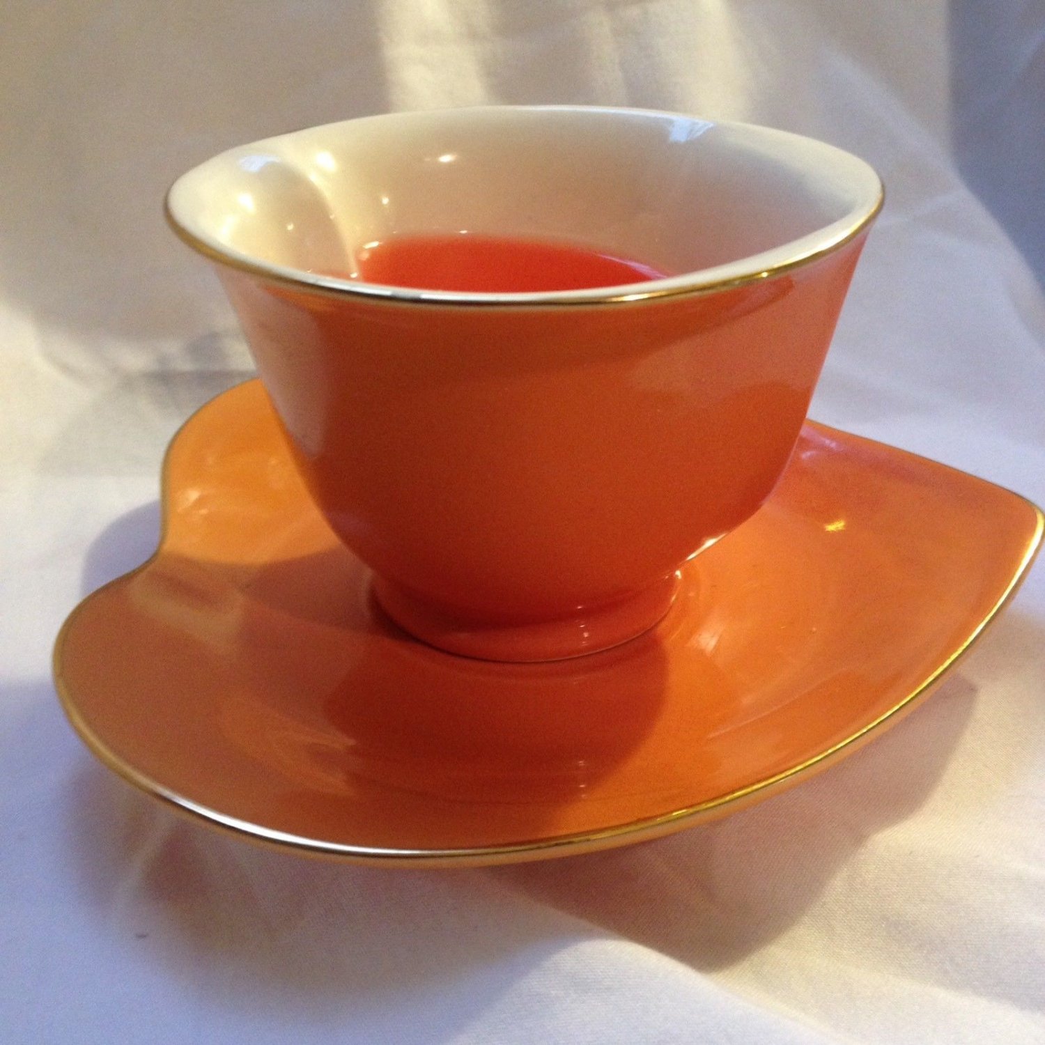 CLASSIC COFFEE & TEA Inside Out Heart Cup & Saucer Set Tangerine Orange ...