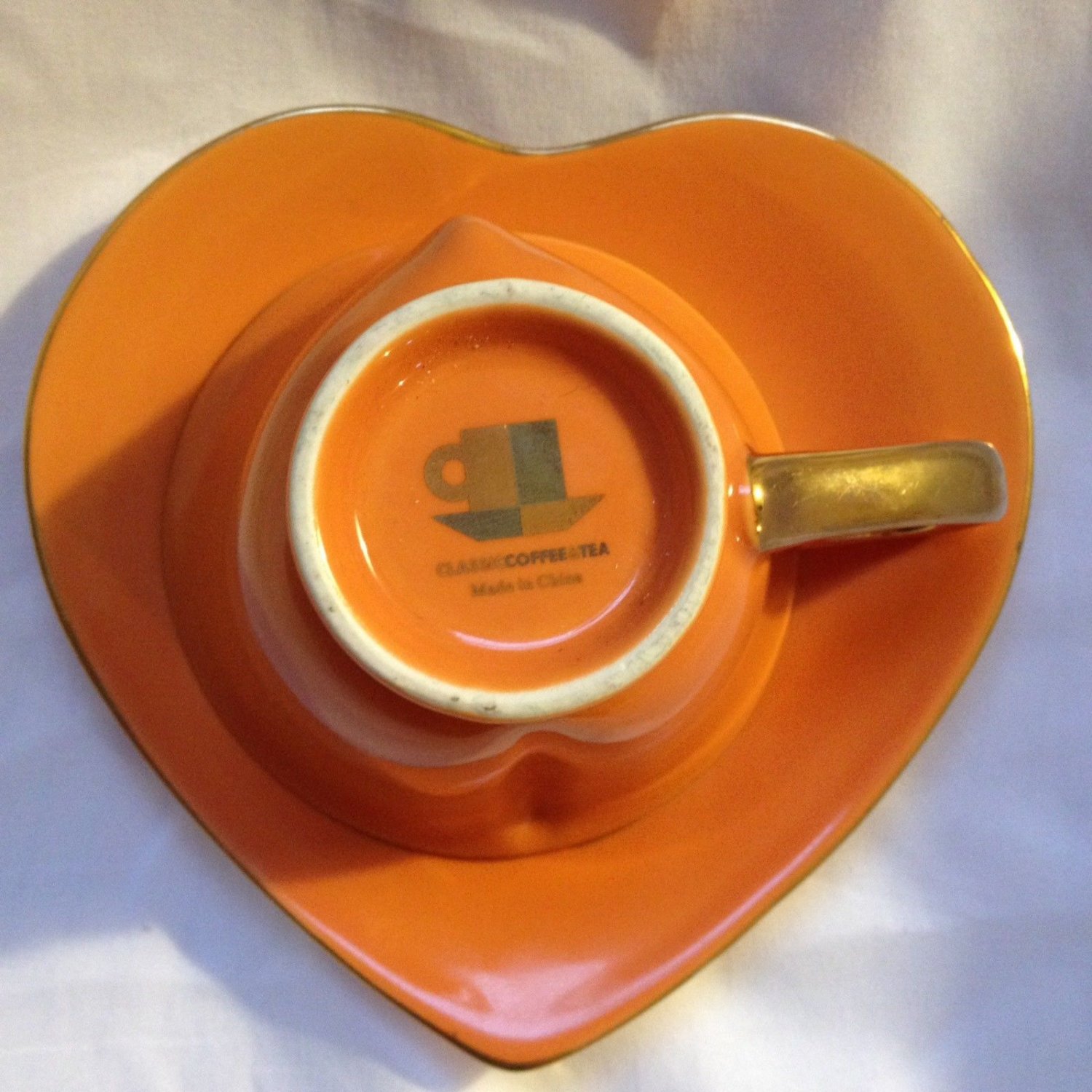 CLASSIC COFFEE & TEA Inside Out Heart Cup & Saucer Set Tangerine Orange ...