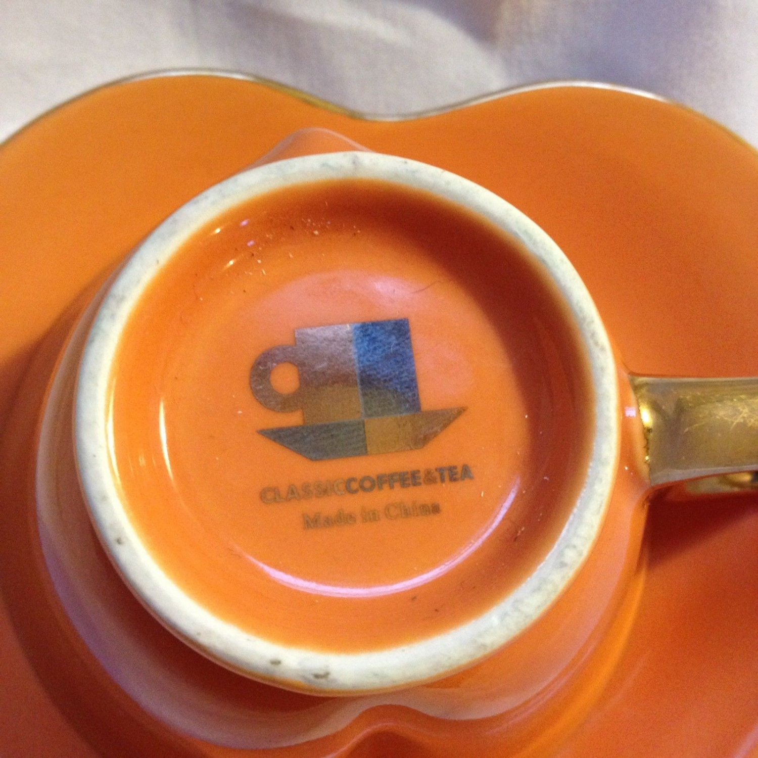 CLASSIC COFFEE & TEA Inside Out Heart Cup & Saucer Set Tangerine Orange ...
