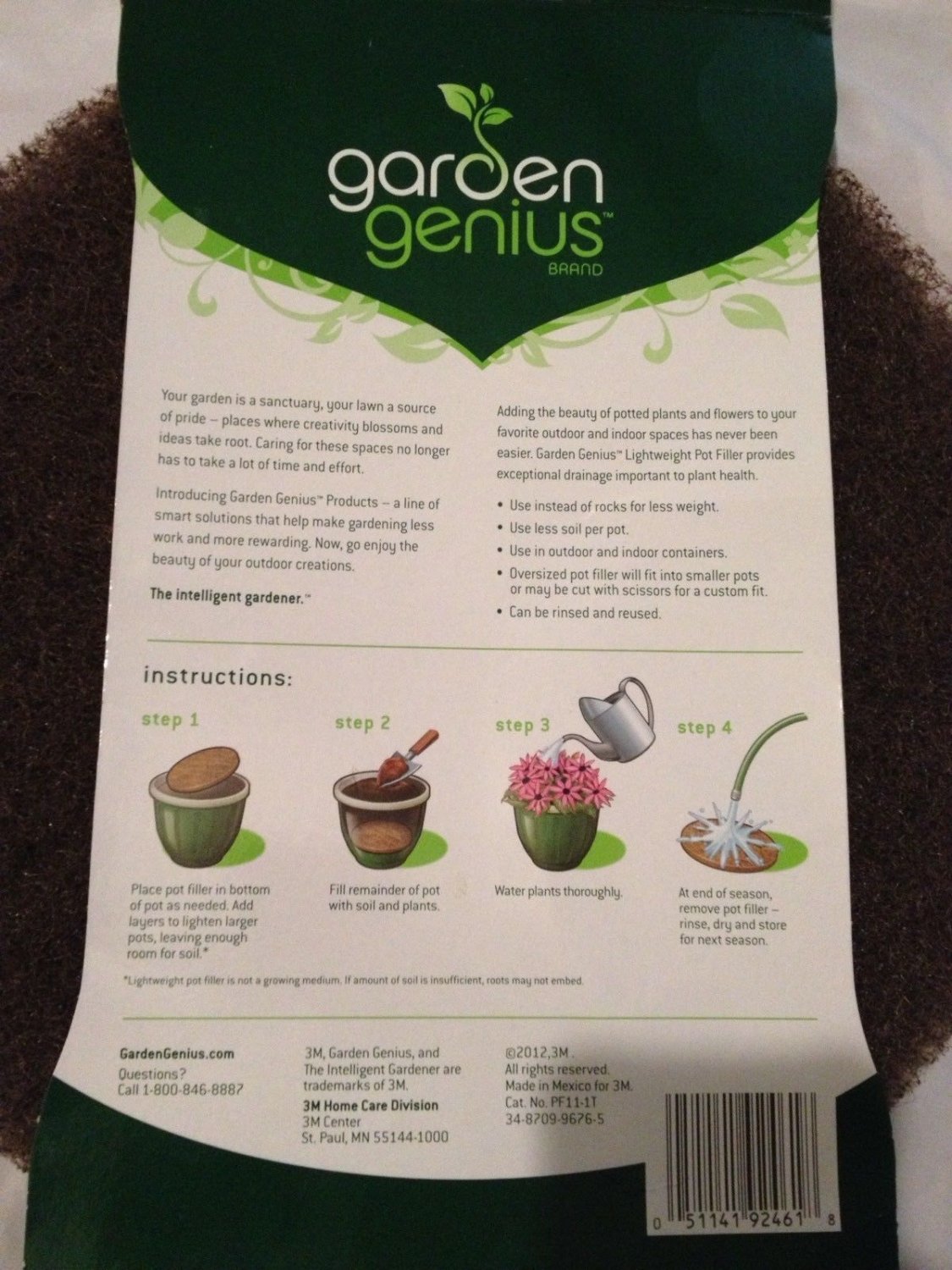 3M GARDEN GENIUS Lightweight Pot Filler 11.5in Fits 16in Pots Reusable ...