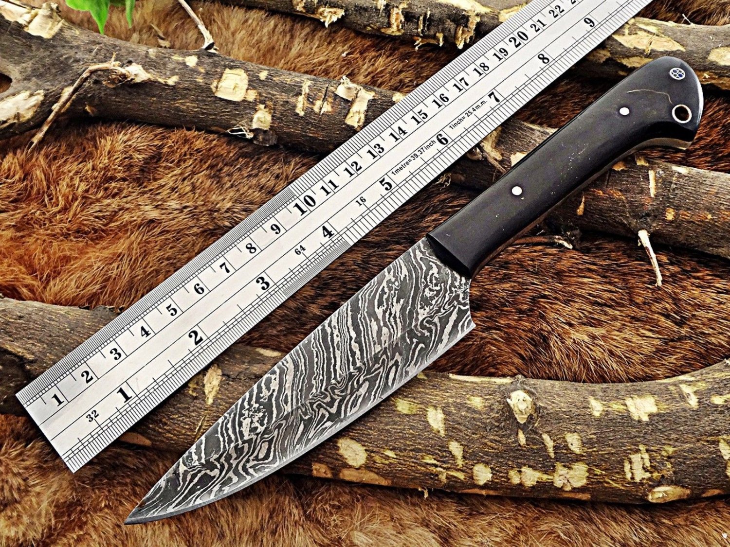 9" long Damascus Steel kitchen Knife 5.5" long full tang Hand Forged ...