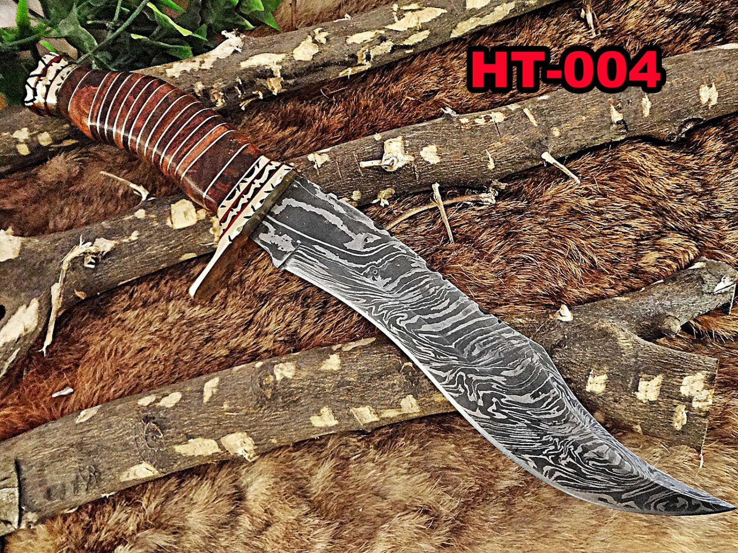 Damascus steel Foot long hunting knife, Sliced rose wood & engraved ...