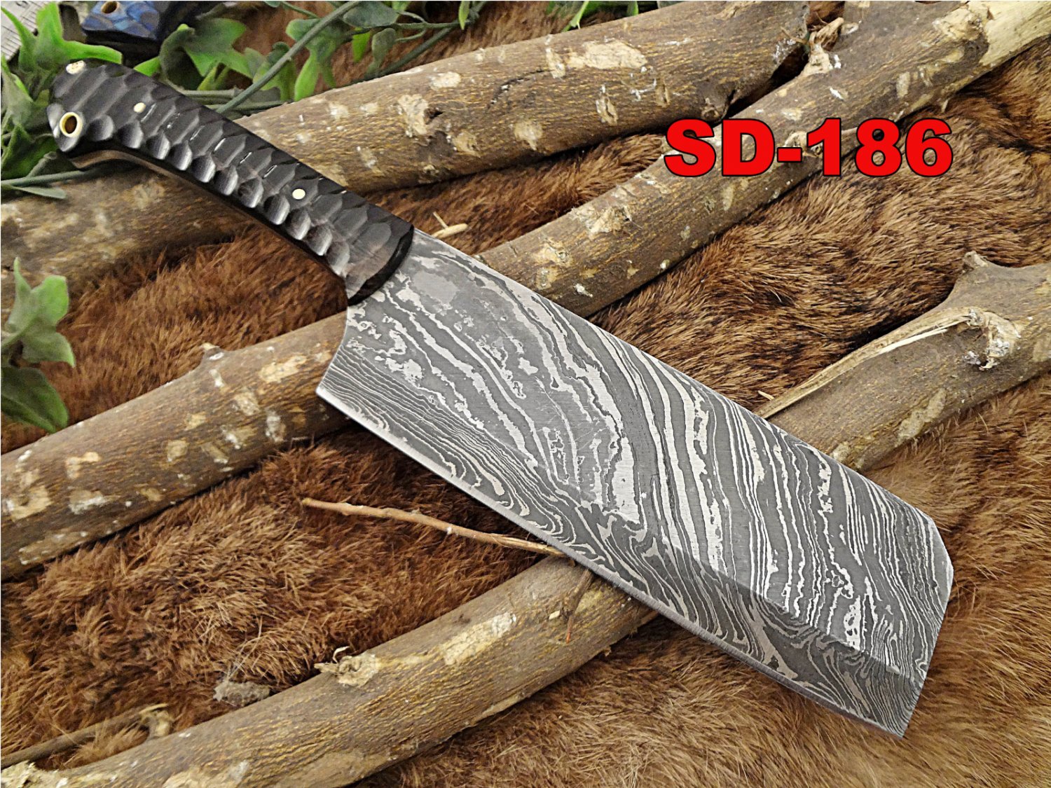 Custom Made Damascus Steel Hunting Cleaver, butcher, chef Knife Jigged ...