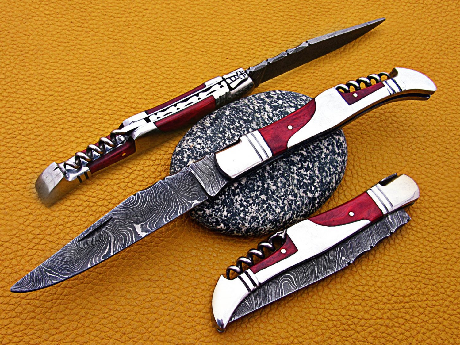 8" hand forged Damascus steel folding pocket knife W/steel trim ...